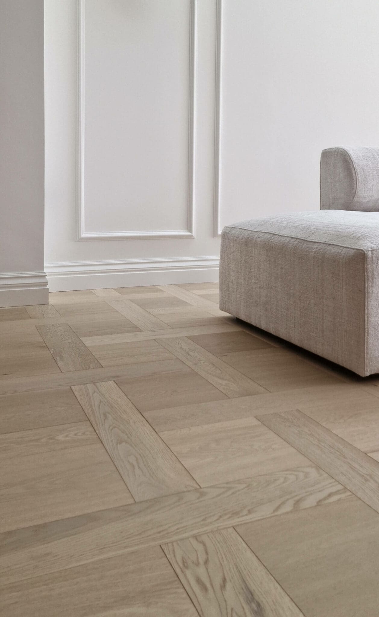 Product | Brushed White UV Oiled Oak Basketweave Parquet