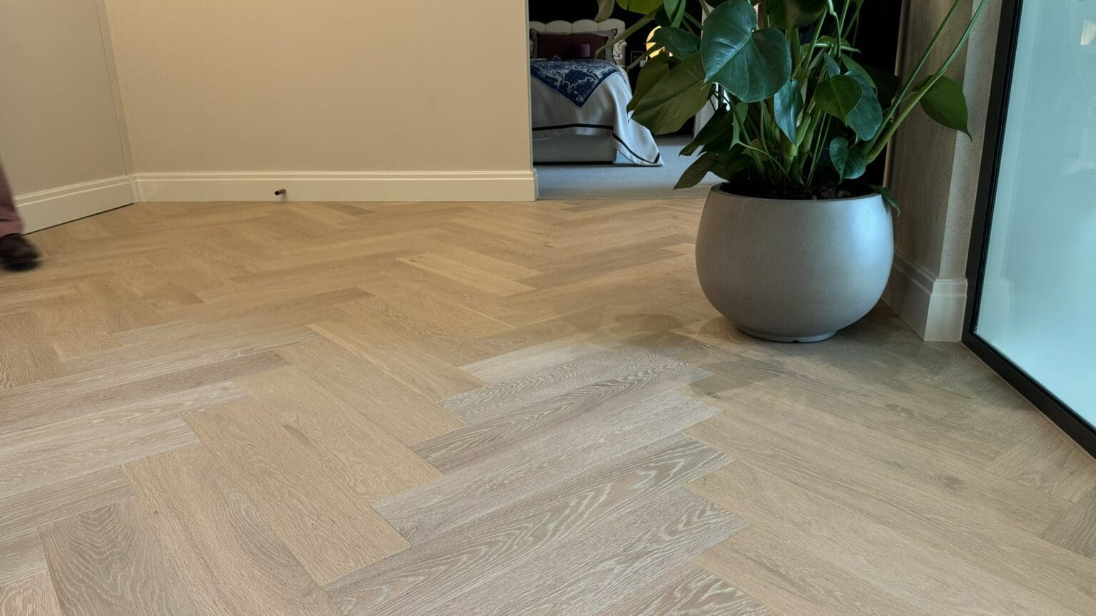 Product | Light Brushed And Light Fumed Limed Oak Herringbone Parquet