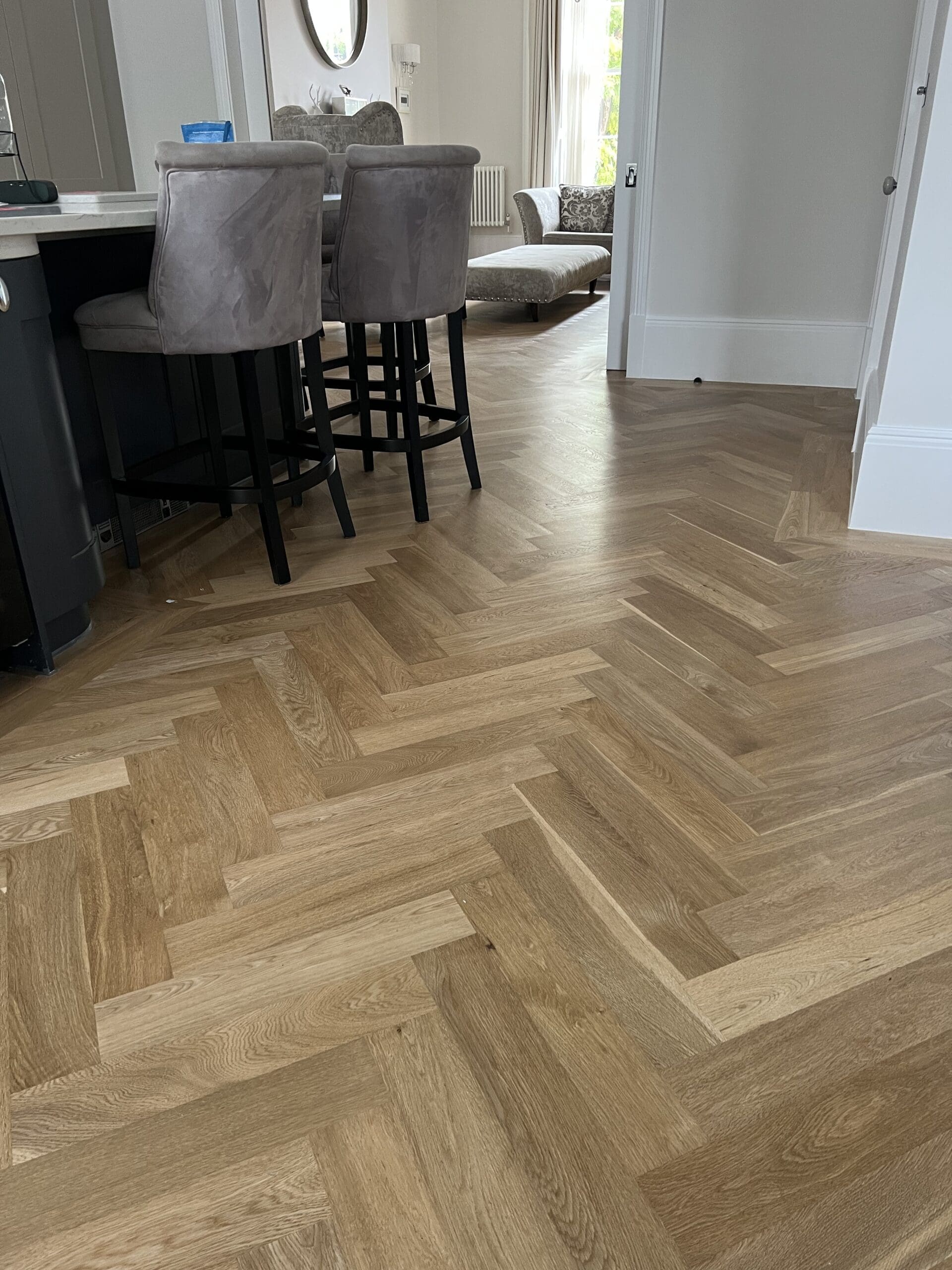 Herringbone Lounge and Kitchen - The Solid Wood Flooring Company